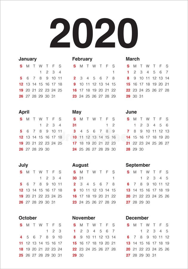 Year 2020 Calendar Vector Design Template Stock Vector - Illustration ...