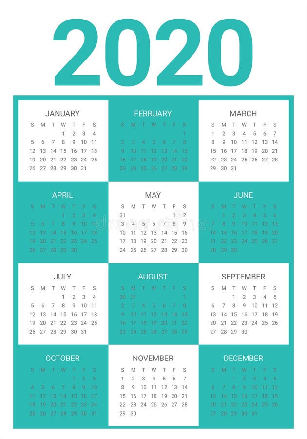 Year 2020 Calendar Vector Design Template Stock Vector - Illustration ...