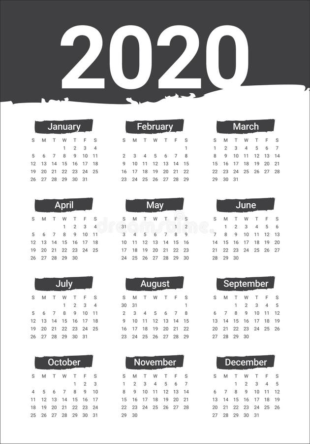 Year 2020 Calendar Vector Design Template Stock Vector - Illustration ...