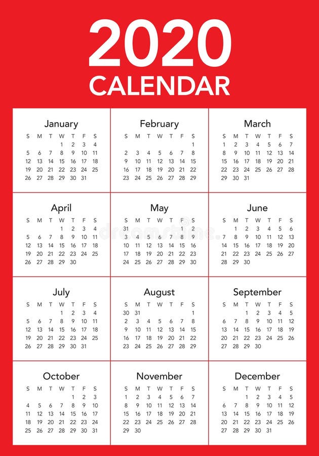 Year 2020 Calendar Vector Design Template Stock Vector - Illustration ...