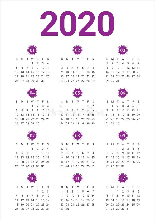 Year 2020 Calendar Vector Design Template Stock Vector - Illustration ...