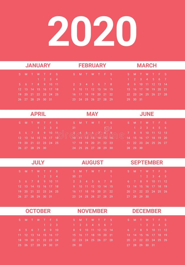 Year 2020 Calendar Vector Design Template Stock Vector - Illustration ...