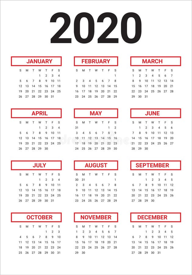 Year 2020 Calendar Vector Design Template Stock Vector - Illustration ...