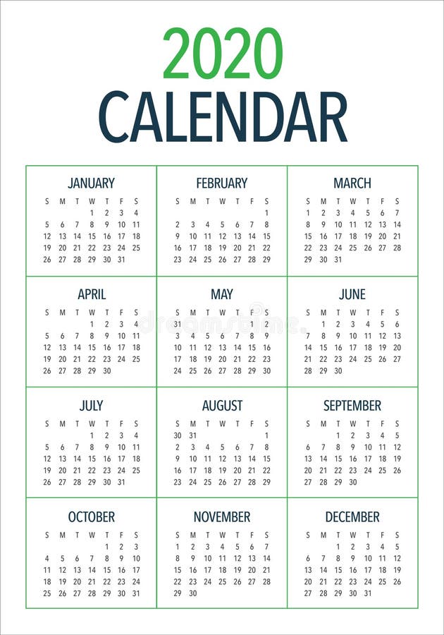 Year 2020 Calendar Vector Design Template Stock Vector - Illustration ...