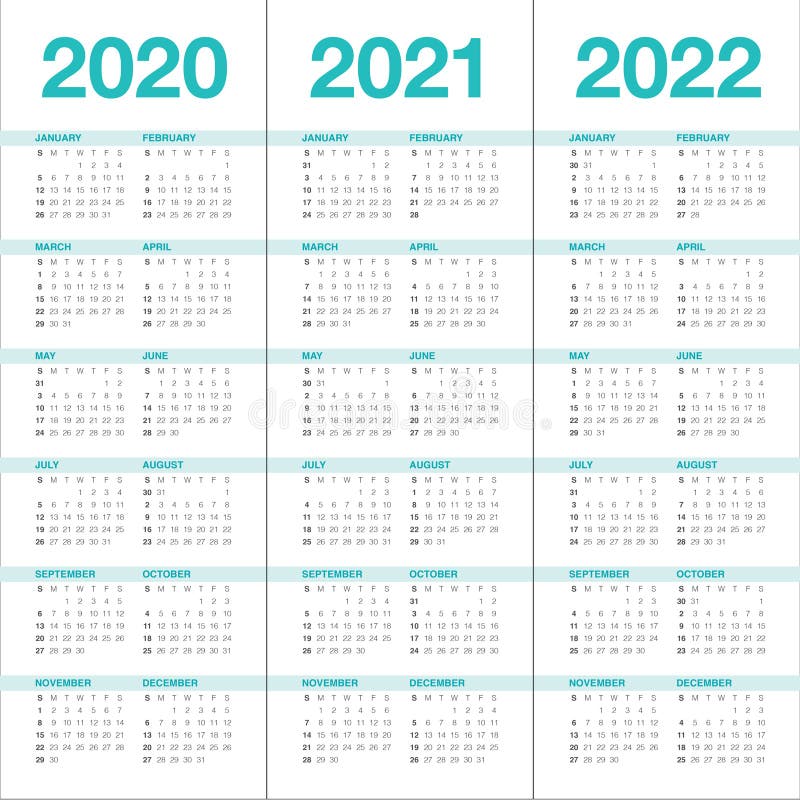 Year 2020 2021 2022 Calendar Vector Design Template Stock Vector ...