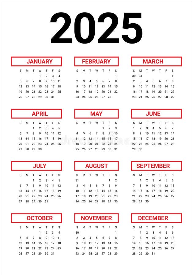 2025 Year Calendar Vector Design Template Stock Illustration ...