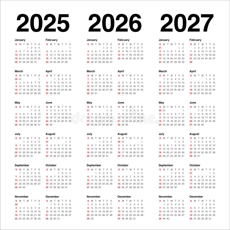 2025 2026 2027 Year Calendar Vector Design Template Stock Vector ...