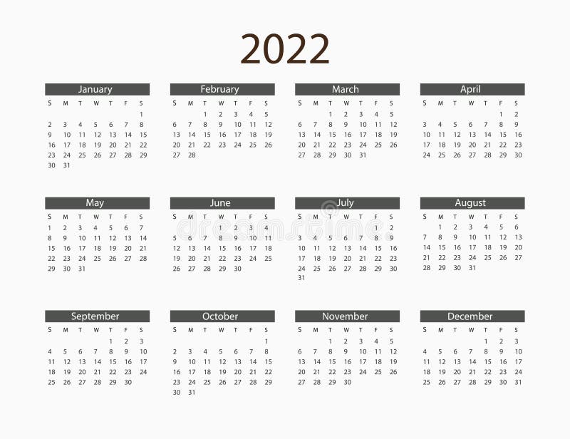 Year Calendar 2022 Weeks Stock Illustrations – 166 Year Calendar 2022 ...
