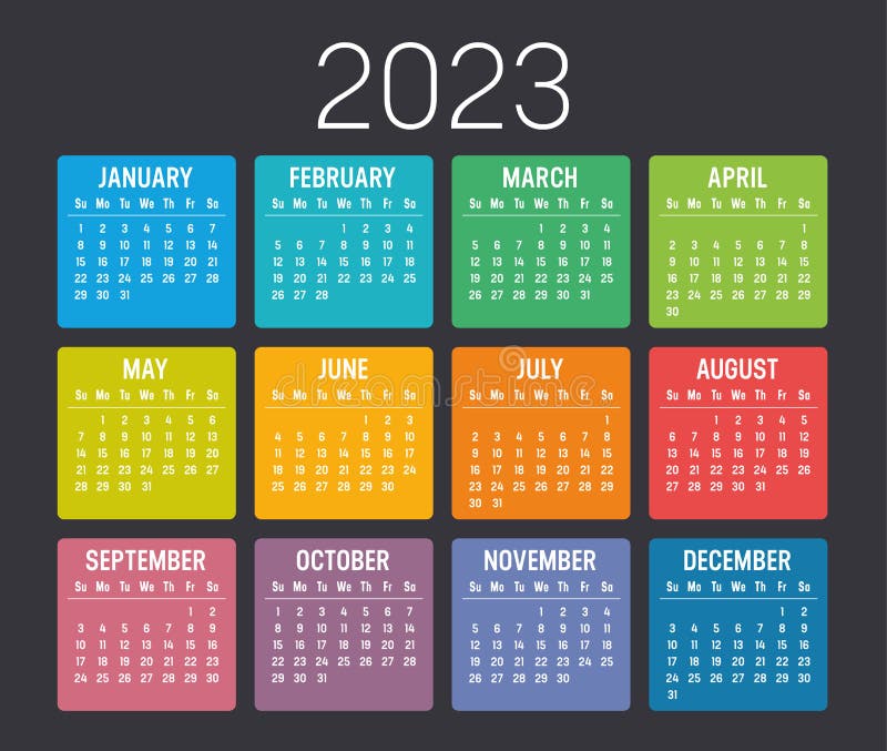 Year 2023 Calendar Vector Template Stock Illustrations – 24,365 Year ...