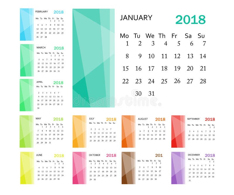 2018 Year Calendar. Vector Template . Graphic Line Simple Style Stock ...