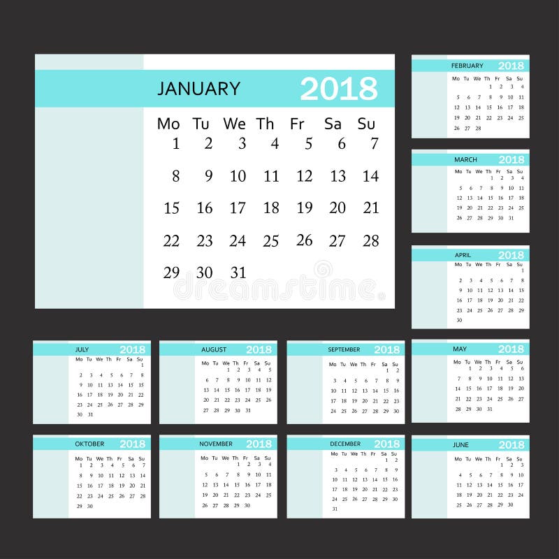 2018 Year Calendar. Vector Template . Graphic Line Simple Style Stock ...