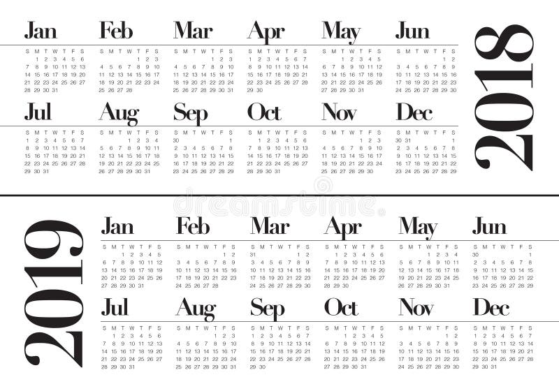 Year 2018 2019 Calendar Vector Stock Vector - Illustration of year ...
