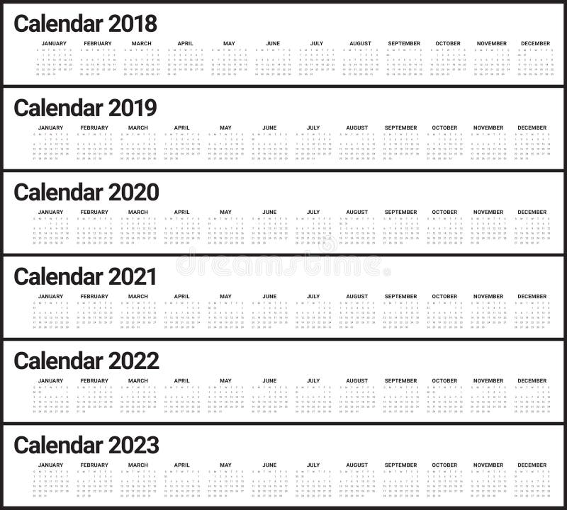 Year 2018 2019 2020 2021 2022 2023 Calendar Vector Stock Vector ...