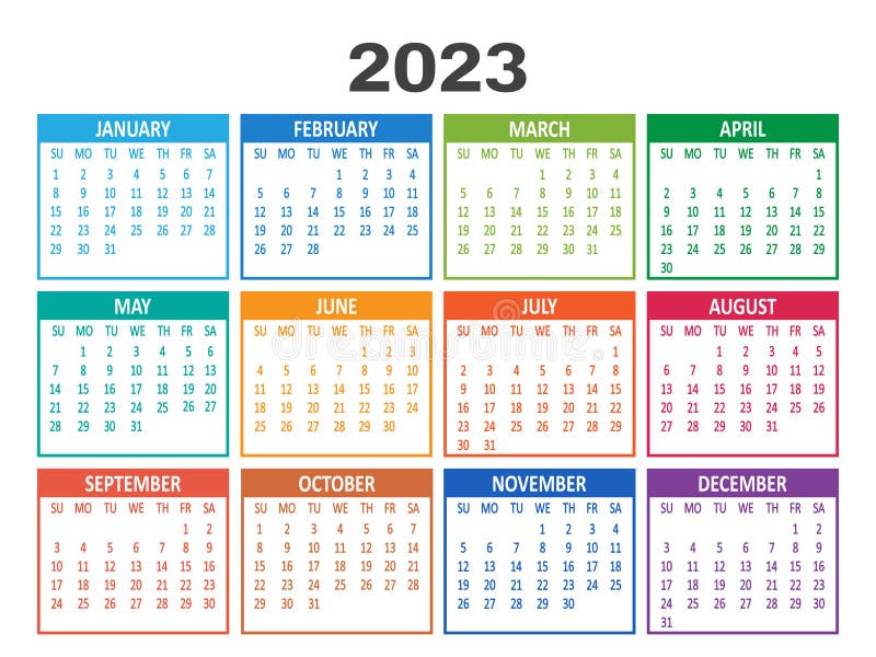 2023 Year Calendar. Week Starts on Sunday Template Stock Vector ...