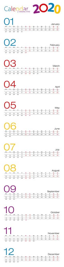 Year 2020 Calendar, 2 Weeks Line for Different Design Stock Vector ...