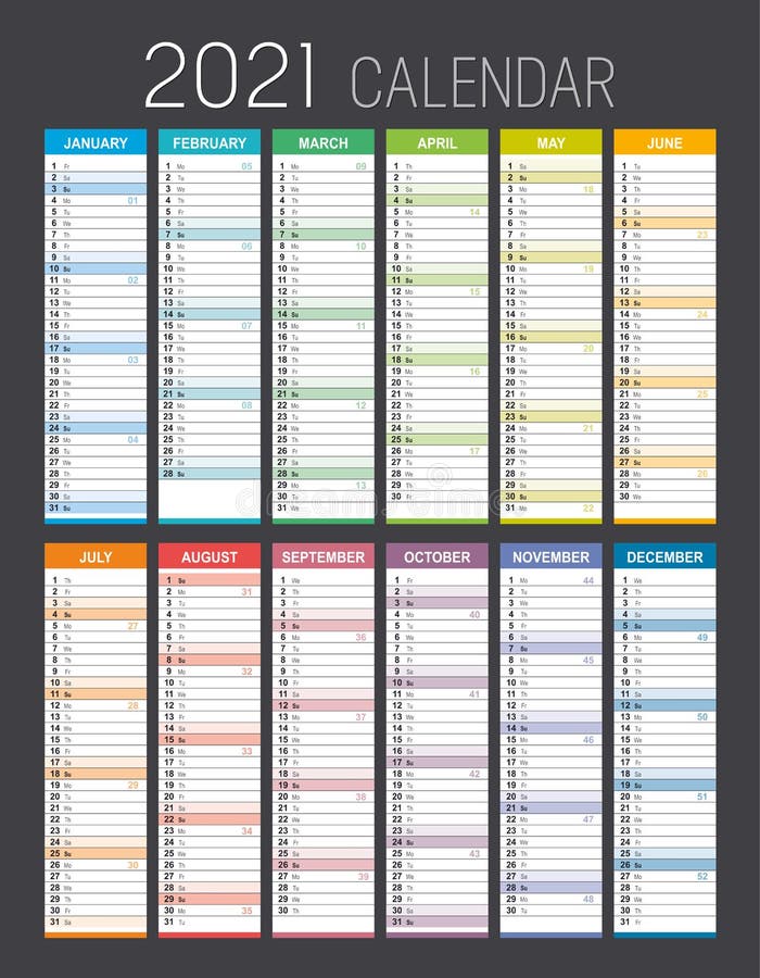 Year 2021 Calendar Vector Template Stock Vector - Illustration of ...