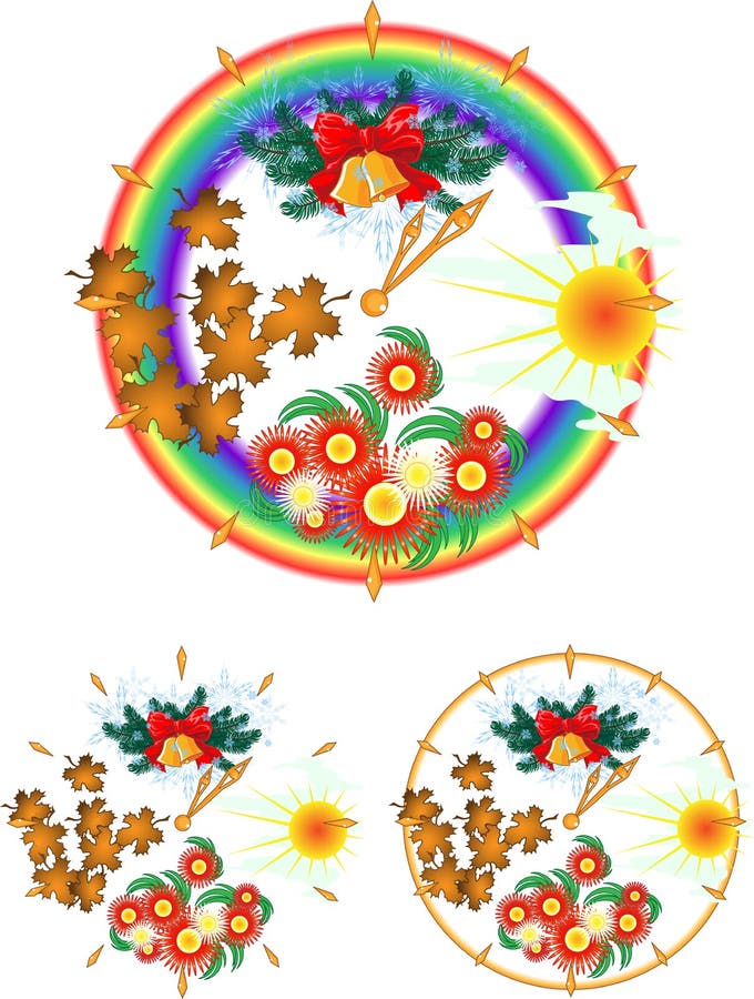 Year Clock with Four Seasons Stock Vector - Illustration of snowflake ...