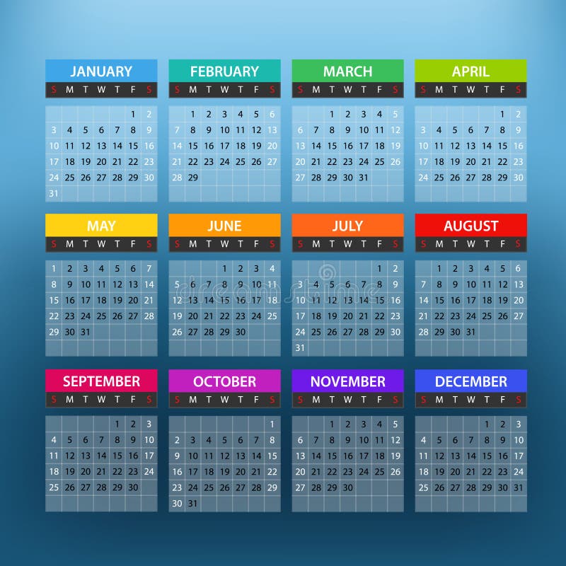 Color Calendar 2017 Starting From Sunday. Stock Vector - Illustration ...