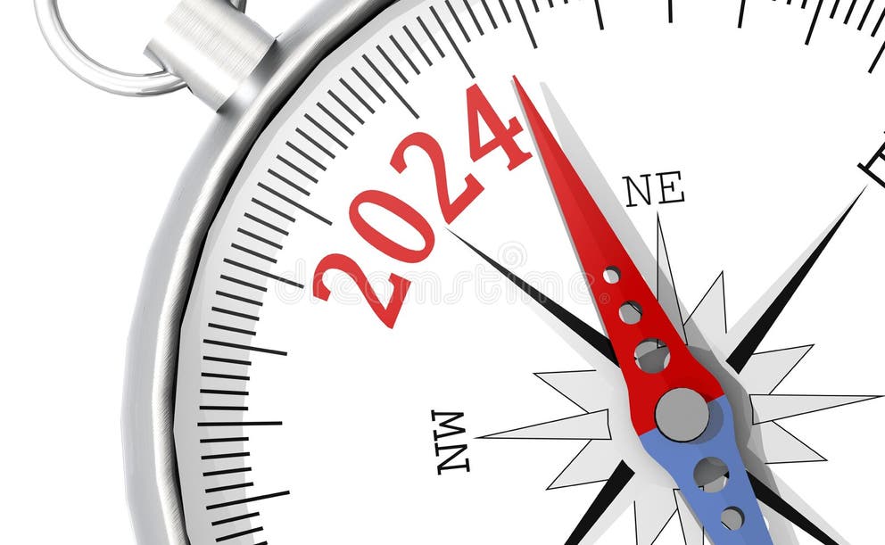 Year 2024 on the compass stock illustration. Illustration of ...