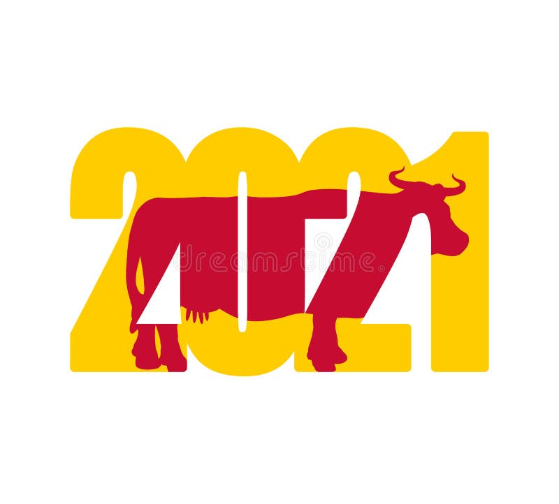 2021 Year of Cow. Symbol of Year Lettering Cow and Numbers Stock Vector ...
