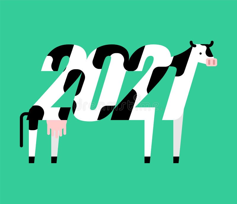 2021 Year of Cow. Symbol of Year Lettering Cow and Numbers Stock Vector ...