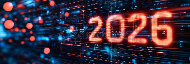 Year 2026 Digitally Displayed on Abstract Technology Background ...