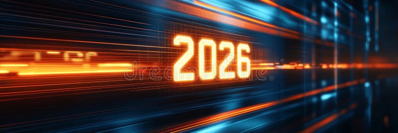 Year 2026 Displayed on a Futuristic Technological Background ...