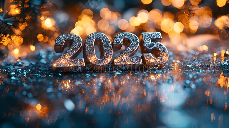 The Year 2025 is Displayed in Silver Numbers with a Festive Copper Glow ...