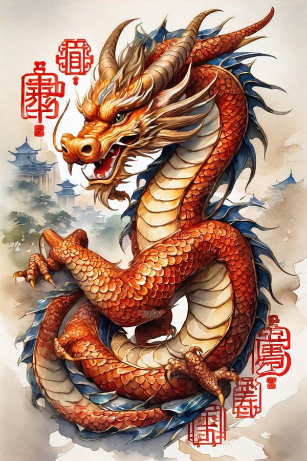 Year of Dragon Chinese Zodiac Illustration Stock Illustration ...