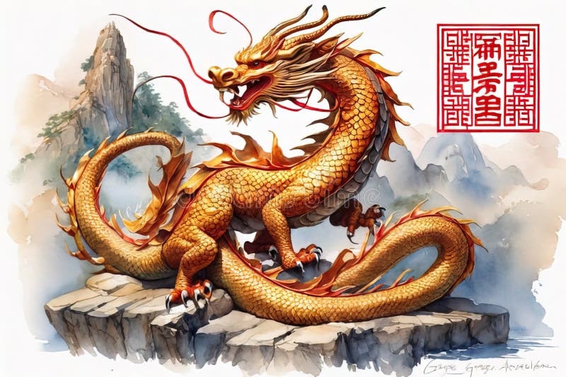 Year of Dragon Chinese Zodiac Illustration Stock Illustration ...