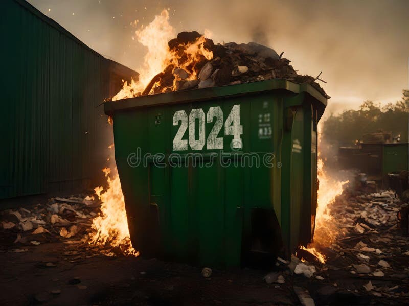Year 2024 Dumpster Fire Metaphor 2 Stock Illustration - Illustration of ...