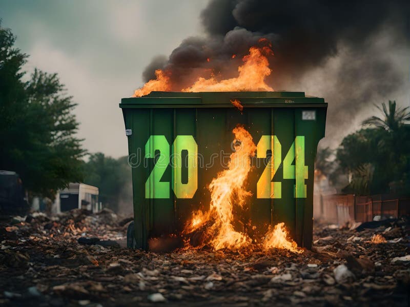 Year 2024 Dumpster Fire Metaphor 3 Stock Illustration - Illustration of ...