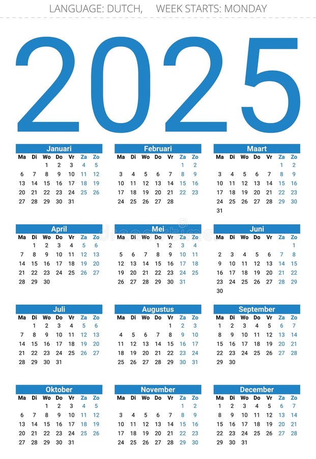 2025 Year Dutch Calendar. Vector Illustration. Kalender for Netherlands ...