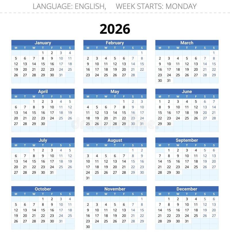 English Calendar 2019-2020-2021 Vector Stock Vector - Illustration of ...