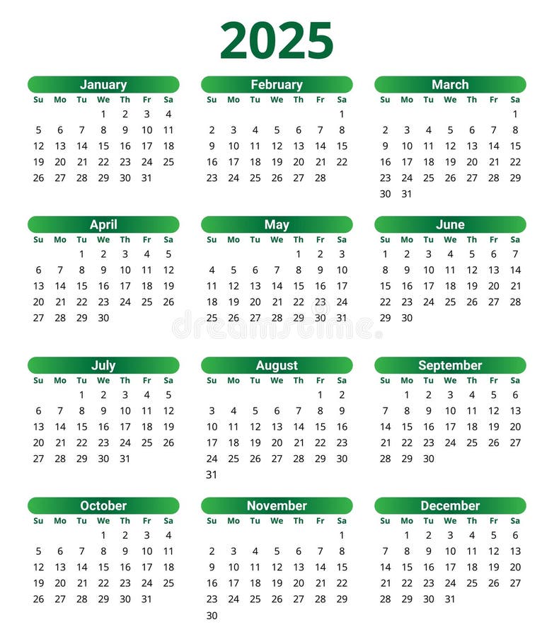 2025 Year English Vector Calendar with 12 Months Stock Vector ...