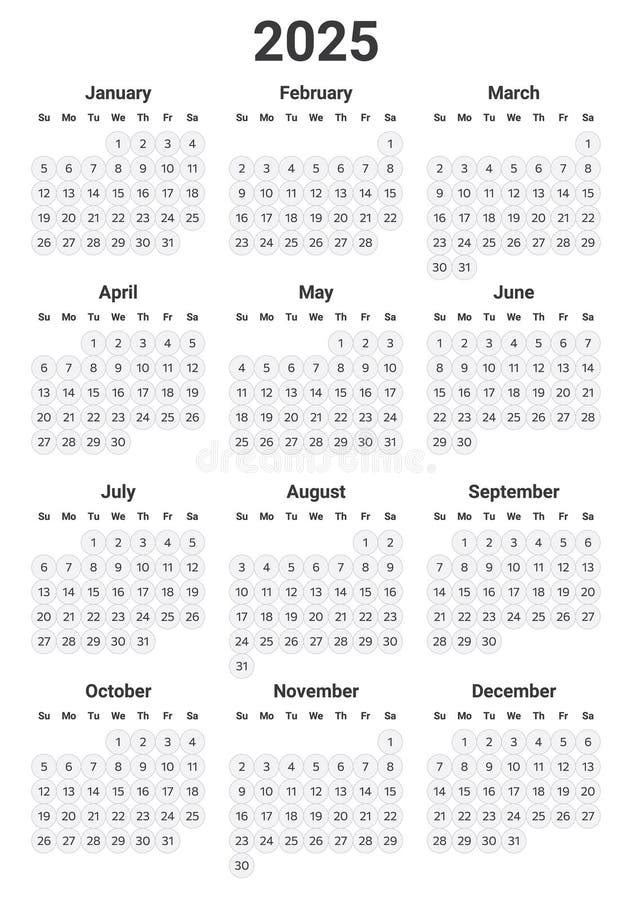 2025 Year English Vector Calendar with 12 Months Stock Vector ... 2025 Year English Vector Calendar with 12 Months Stock Vector ...