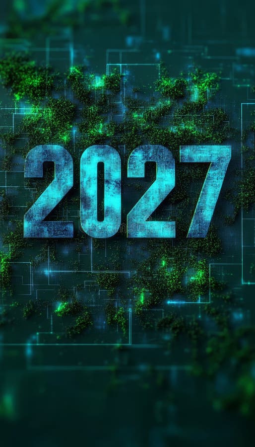 Year 2027 Futuristic Abstract Numbers on Neon Technology, Digital ...