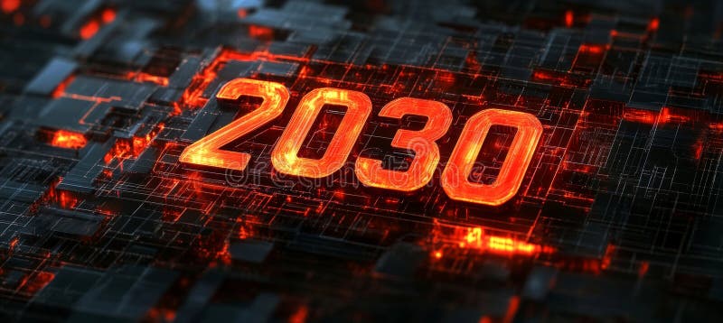 Year 2030 in Futuristic Glowing Orange on a Circuit Board, Concept for ...