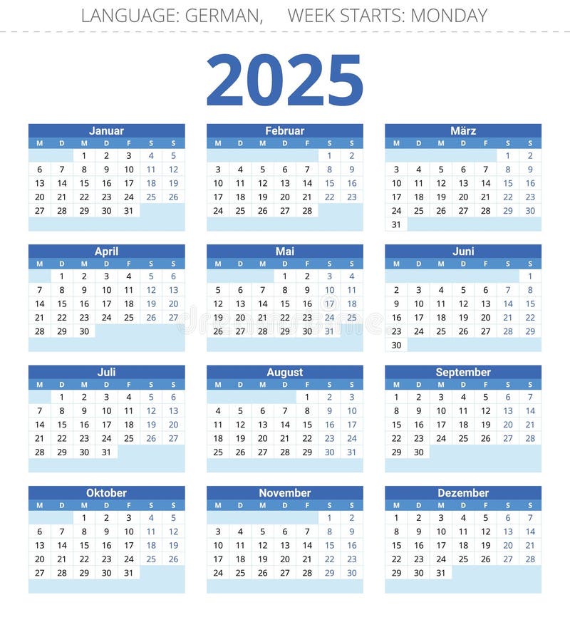 German Calendar 2025 with Numbers in Circles, Week Starts on Sunday ...