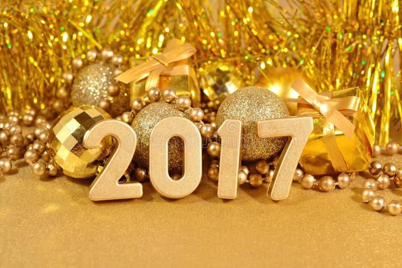 2017 Year Golden Figures and Christmas Decorations Stock Image - Image ...