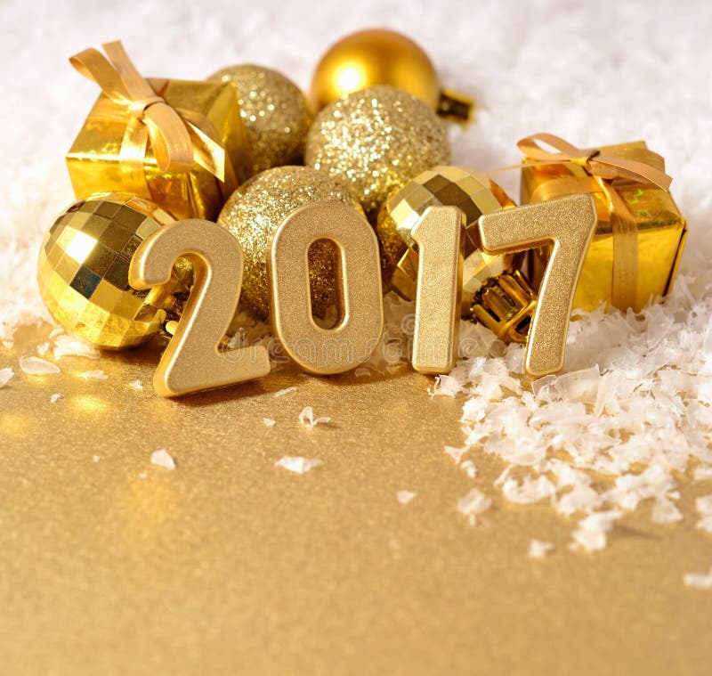 2017 Year Golden Figures and Christmas Decorations Stock Photo - Image ...