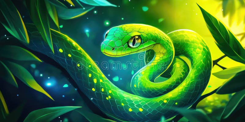 Year of the Green Wood Snake Stock Illustration - Illustration of ...