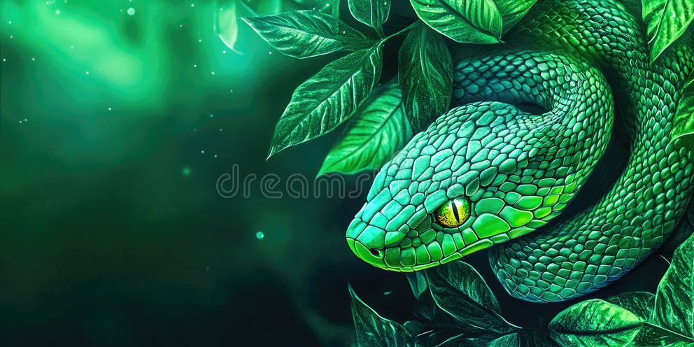 Year of the Green Wood Snake Stock Illustration - Illustration of asian ...