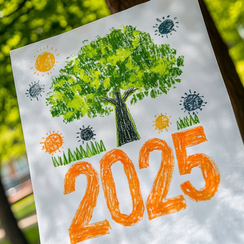 2025 Year Hand-drawn Poster Attached To the Tree - Concept for Hopeful ...