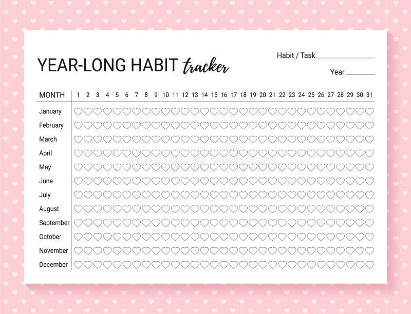 Year-long Habit Template. Habit Diary Layout for Year. Vector ...