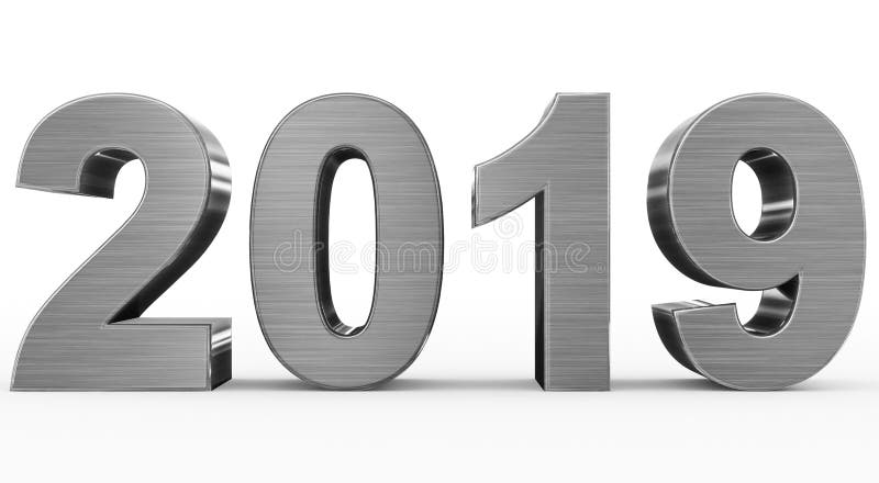 Year 2019 Metal 3d Numbers Isolated on White Stock Illustration ...