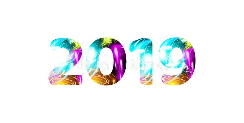 Number 2019 Year Patterned with Floral Shapes, Isolated on White. 2019 ...