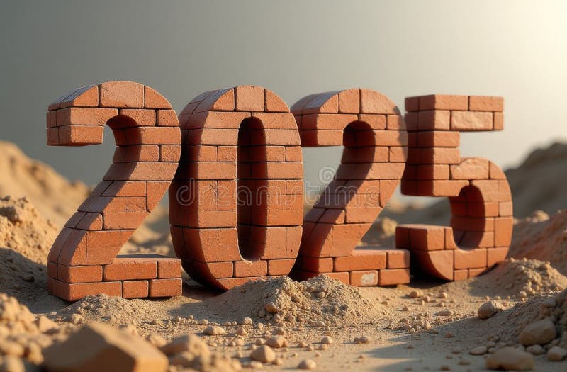 2025 Year Number Built with Bricks in the Sand Stock Photo - Image of ...