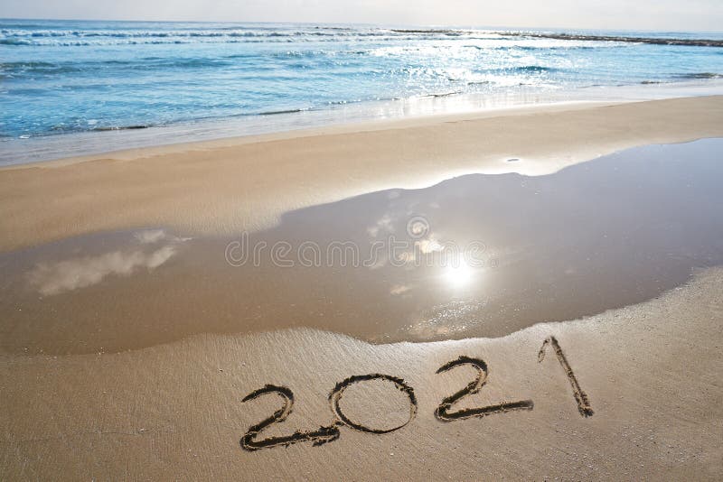 Year 2021 Numbers Spell Written on Beach Stock Image - Image of ...