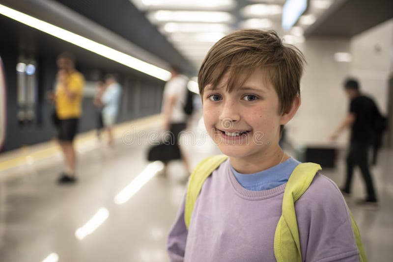 Boy on the Platform in the Subway Waiting for the Train. Stock Photo ...